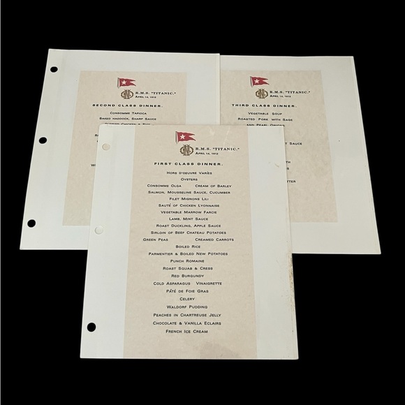 White Star Line | Other | Rms Titanic Dinner Menus First Class Second ...